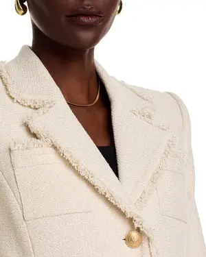 L'Agence Sylvia Fringe Trim Tweed Jacket - Ivory/Light Gold - 40
